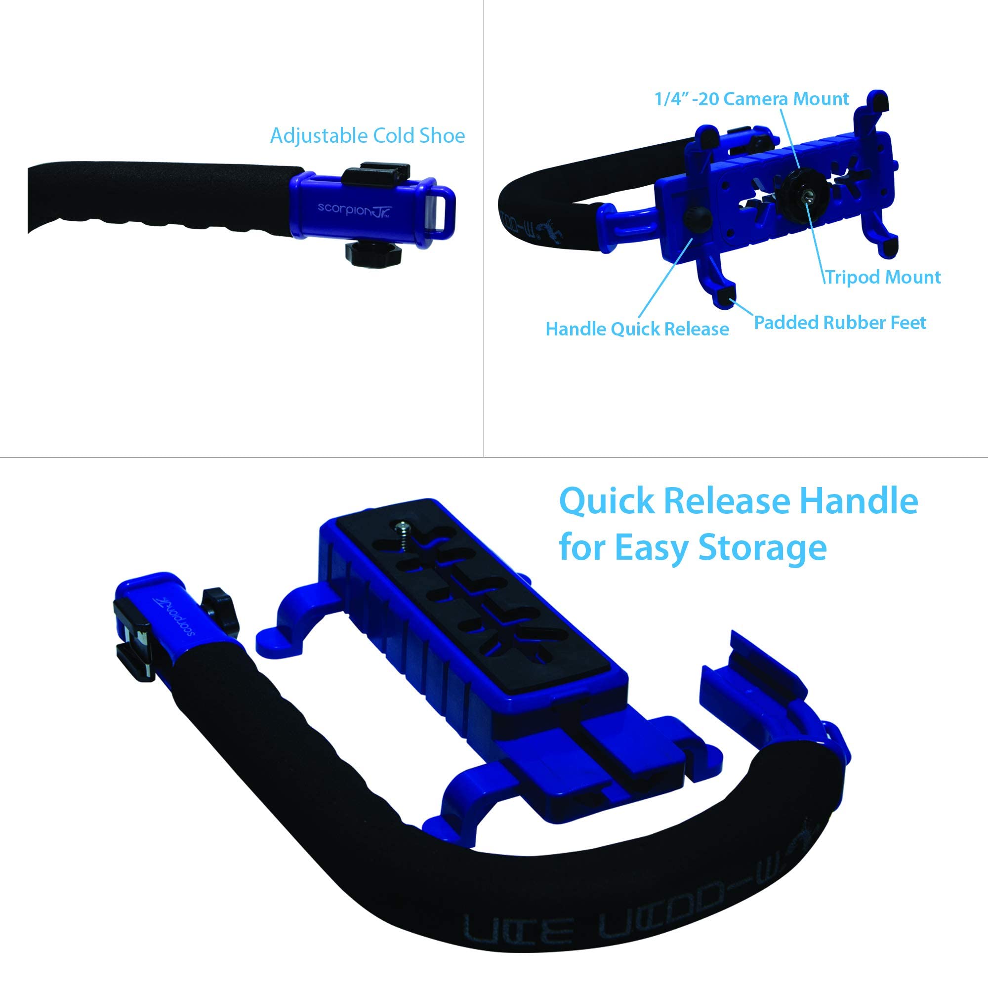 Cam Caddie Scorpion Jr Lite Camera Stabilizer - Stabilizing Steadicam Handle with Cold Shoe Mount - Blue