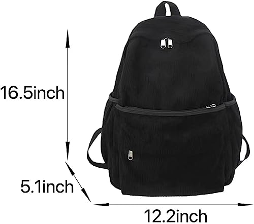 KAOBIO Preppy Corduroy Backpack Large Aesthetic Backpack Fit 15.6 inch Laptop College Backpack Cute Book Bag Casual Daypack (Green,One Size)