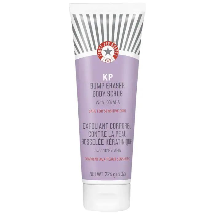 First Aid Beauty KP Bundle: KP Bump Eraser Body Scrub with 10% AHA – 8 oz – and KP Smoothing Body Lotion – 6 oz