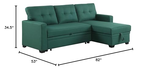 FAVSH Linen Upholstered Sectional Sofa,L-Shape Convertible Sleeper SectionalSofa with Storage Chaise and Pull-Out Bed for Living Room,Apartment,Office,Green
