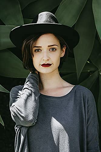 Classic Felt-Fedora Hat with Belt Buckle Women Wide Brim Wool Panama-Hat Adjustable(Size:S-M)