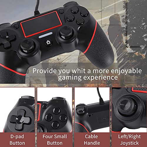 Wintek Inone PS-4 Wired Controller for PS-4/Pro/Slim/PC/Laptop, USB Plug Gamepad Joystick with Dual Vibration and Anti-Slip Grip, Professional USB PS-4 Wired Gamepad(Black & Red)