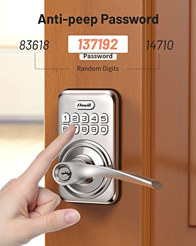 Keyless Entry Door Lock with Handle, Zowill Electronic Keypad Deadbolt Door Locks Handle Lever, Front Door Lock Set, Digital Door Lock, Auto-Locking, Anti-peep Code Door Handle Lock, Satin Nickel