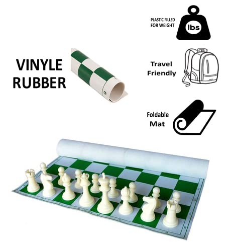 StonKraft 17'' x 17'' Tournament Chess Vinyl Foldable Chess Game with Solid Plastic Pieces (with Extra Queen) - Ideal for Professional Chess Players