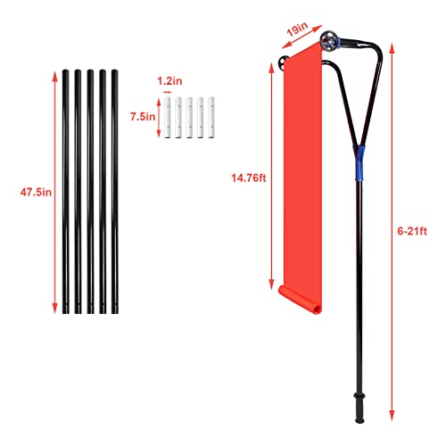 FIXM 6-21FT Roof Snow Rake with 19 inches Milling Cutter and 3 Inches Wheels, Durable Snow Roof Rake Snow Removal Tool with Slide for Pitched Roof and Shingle Roof