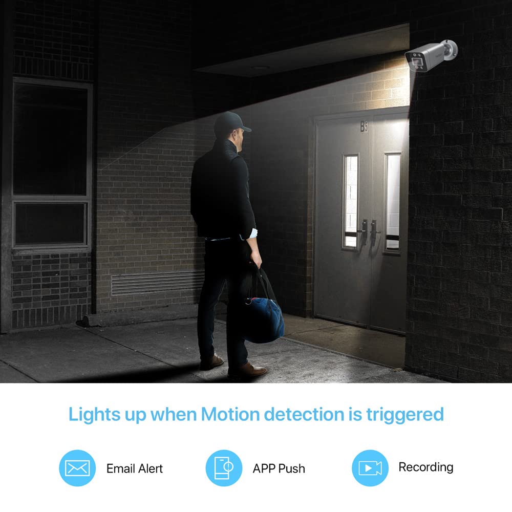 EVERSECU H.265 4MP POE(Power Over Ethernet) Outdoor IP Bullet Camera, Motion Detection Spotlight Full Color Night Vision, Built-in Microphone, IP66 Waterproof Home Security Surveillance CCTV Camera