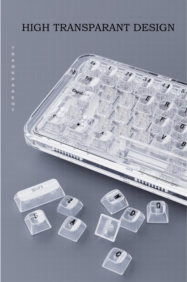 FIRSTBLOOD ONLY GAME. B67 67 Keys Acrylic Transparent Triple Modes Mechanical Keyboard, 2.4G Wireless/Bluetooth 5.0/USB Wired, Hot-Swappable 38g Crystal Linear Switch, 3750mAh Battery, RGB Backlit