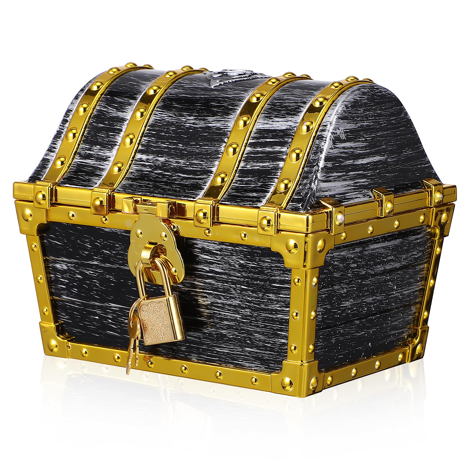 FAVOMOTO Pirate Treasure Chest, Treasures Collection Storage Wood Storage Box Chest with Lock and Key for Christmas Pirate Party Favors