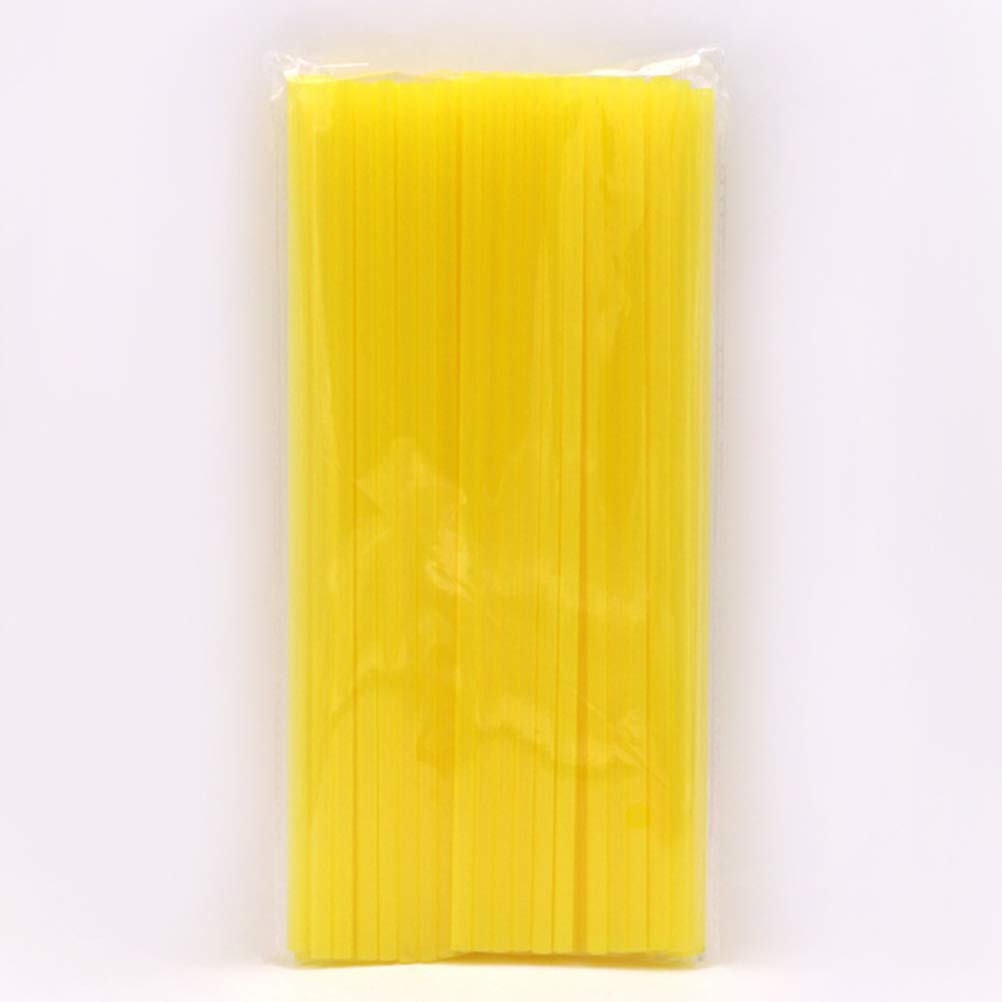 DOITOOL 200 Pcs Plastic Straws Disposable Flat Mouth and Straight Drinking Straws Smoothie Drink Straws for Wedding Birthday Party Favors- 26x0.6 cm (Yellow)