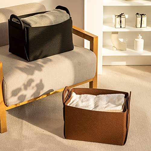 Storage Basket Felt Closet Storage Bins Convenien with Handles Storage Box Collapsible & Convenient Box Organizer for Office Bedroom Closet Babies Nursery Toys Laundry Organizing ( Brown)(Small)