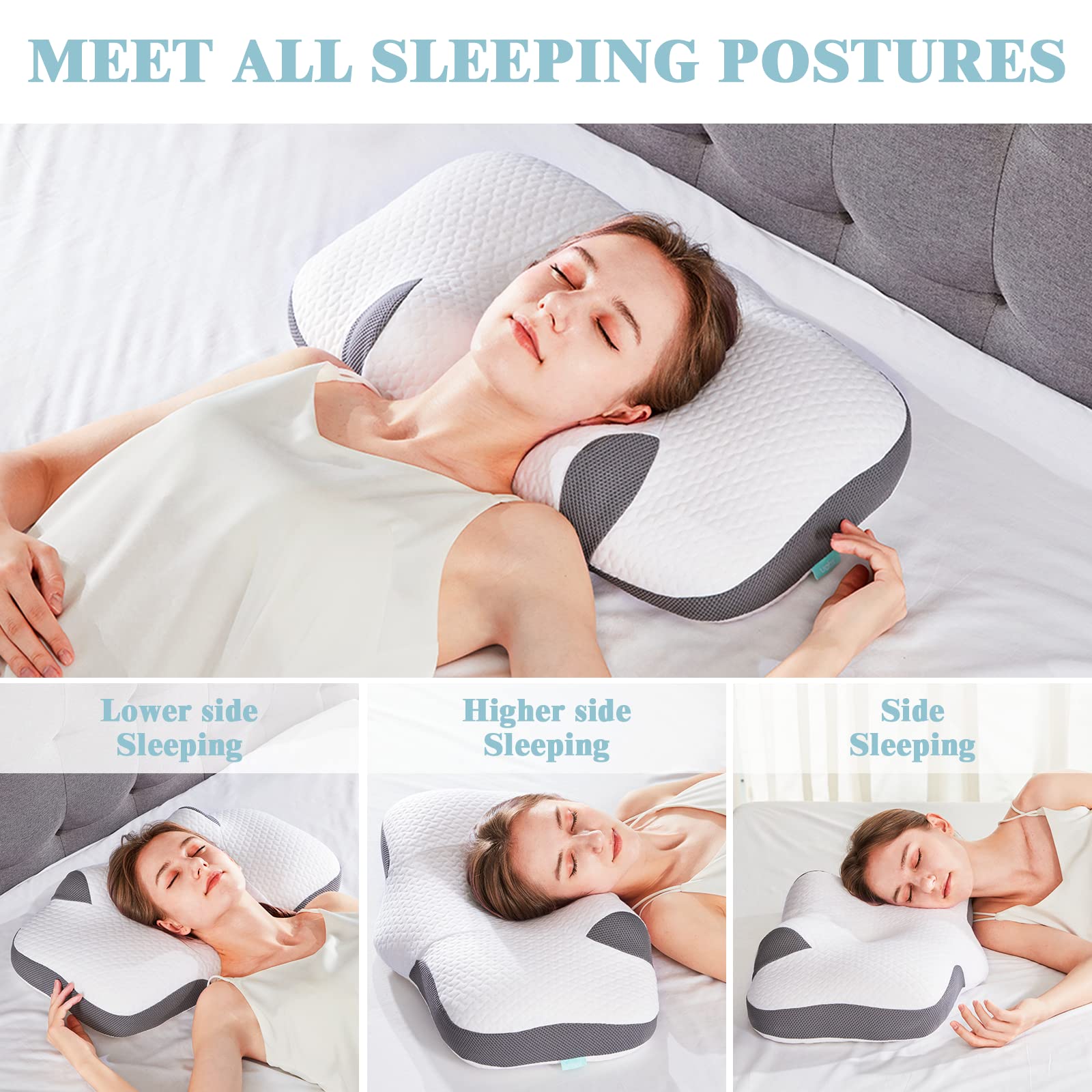 Cervical Memory Foam Pillow, Orthopedic Firm Soft Adjustable Hypoallergenic Ergonomic Contour Pillow for Side Back and Stomach Sleepers Grey