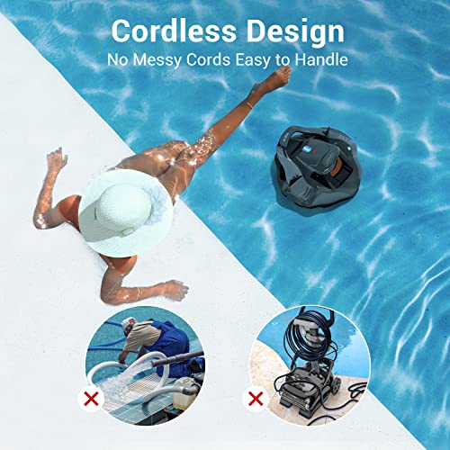 Gosvor Cordless Robotic Pool Cleaner, Pool Vacuum Cleaner Lasts 90 Mins, with Self-Parking Technology, LED Indicator, Automatic Pool Cleaners Ideal for Above/In-Ground Flat Pools up to 40 Feet