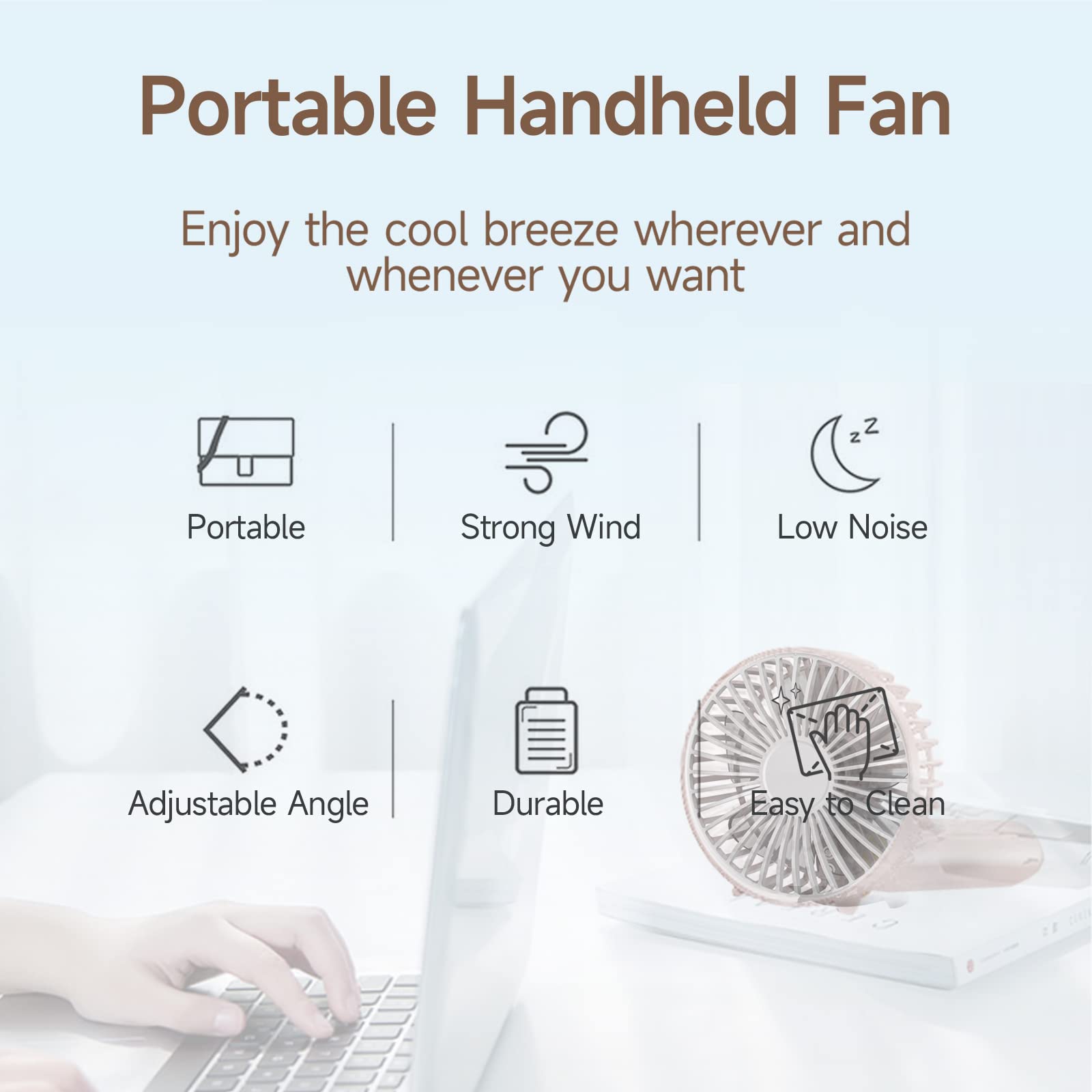 WIXAS Handheld Fan, Mini Portable Foldable Fan, Pocket Battery Rechargeable Hand Fan, for Travelling and Eyelash Fan 2000Ah(Pink)