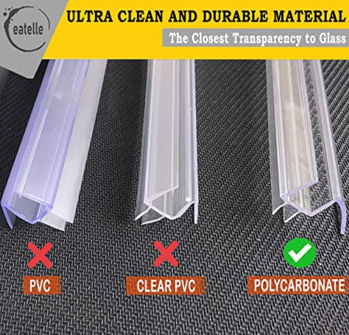 eatelle Frameless Ultra Clear Shower Door Bottom Seal with Drip Rail - 3/8" (10mm) Thick, 36" Long Sweep - Glass Door Seal Strip Ultra Clear Durable Polycarbonate Stop Shower Leaks