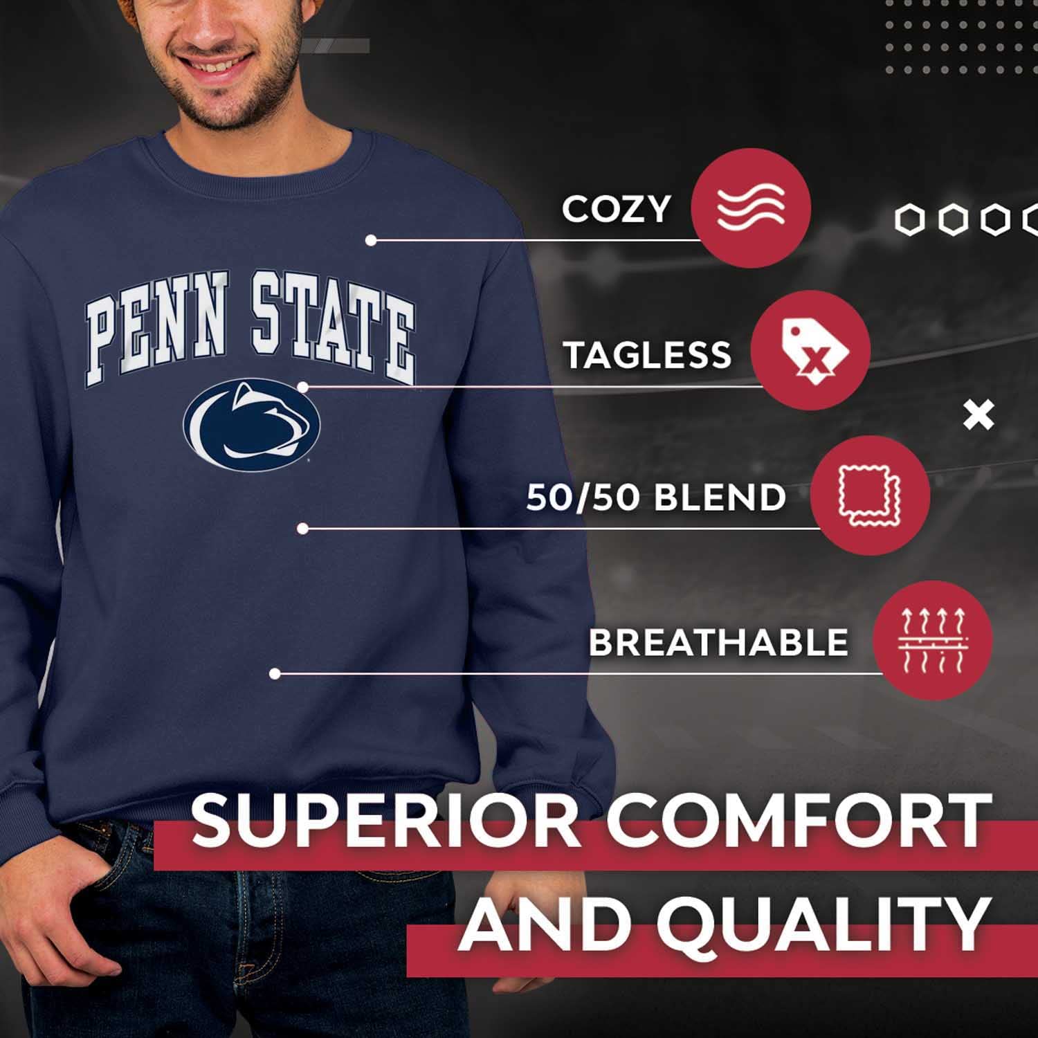 Campus Colors Adult Arch & Logo Soft Style Gameday Crewneck Sweatshirt (Penn State Nittany Lions - Navy, Medium)