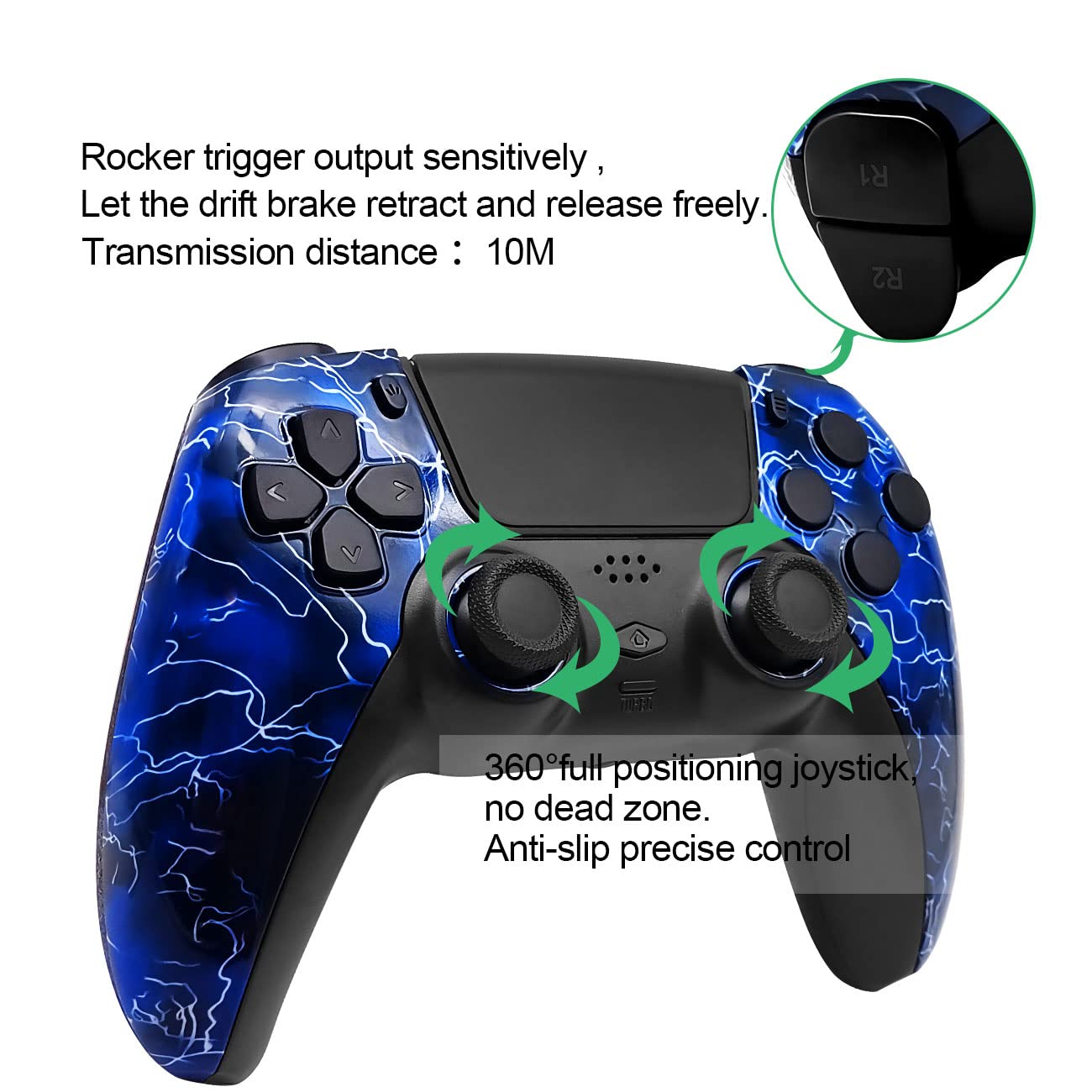 Ceozon Wireless Custom Controller Compatible with PC Ps3,4 with Dual Vibration 6-Axis Motion, Turbo Audio, Progammable Function Dark Blue