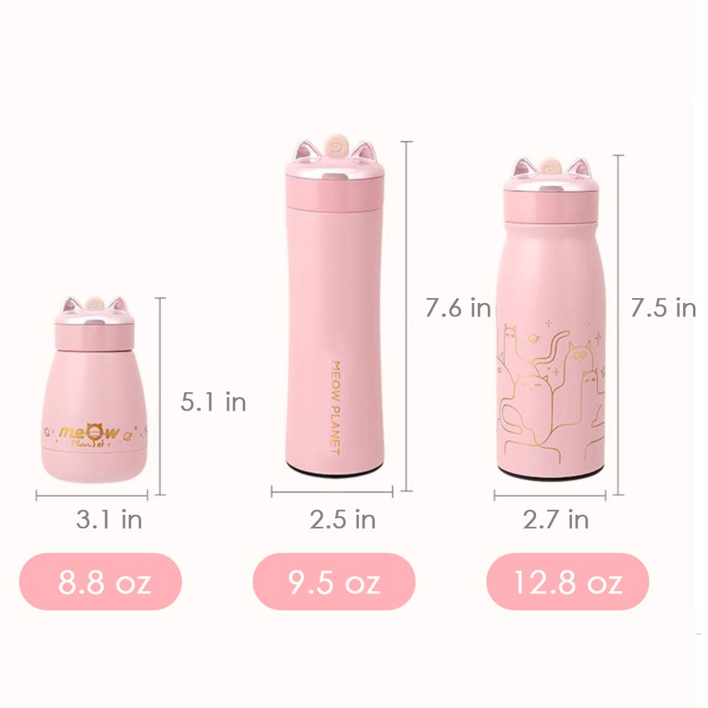 DIFFLIFE Mini Vacuum Mug Cute Thermos ,2019 New Stainless Steel Hot Water Bottle Travel Cup,304 stainless steel milk mug coffee tea(260ML Pink) (DAYUN)