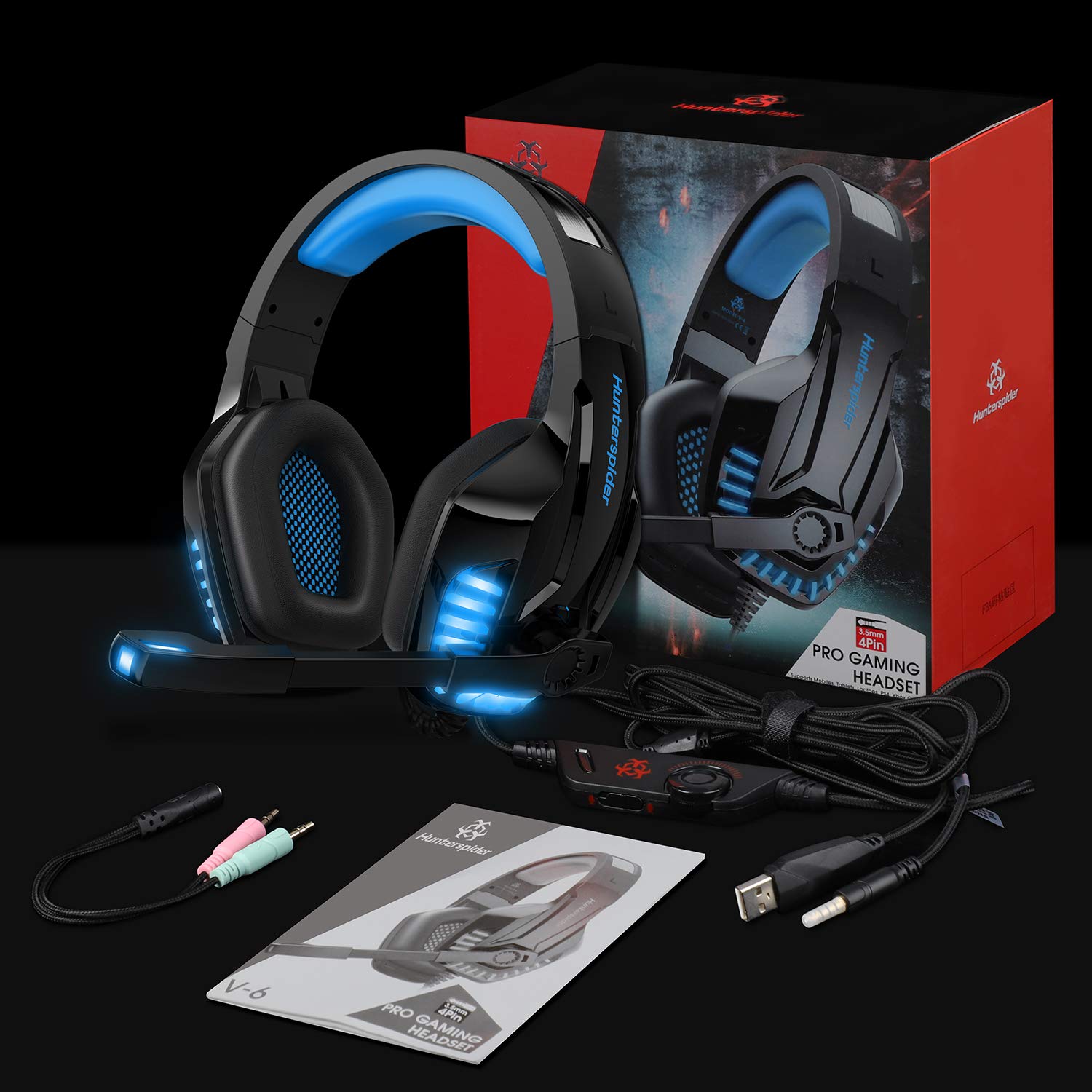 CLEVO Gaming Headset, PC PS4 Headphone with Microphone Stereo Sound - Noise Cancelling Over-Ear Headphones with Mic 3.5mm Jack Volume Control LED Light