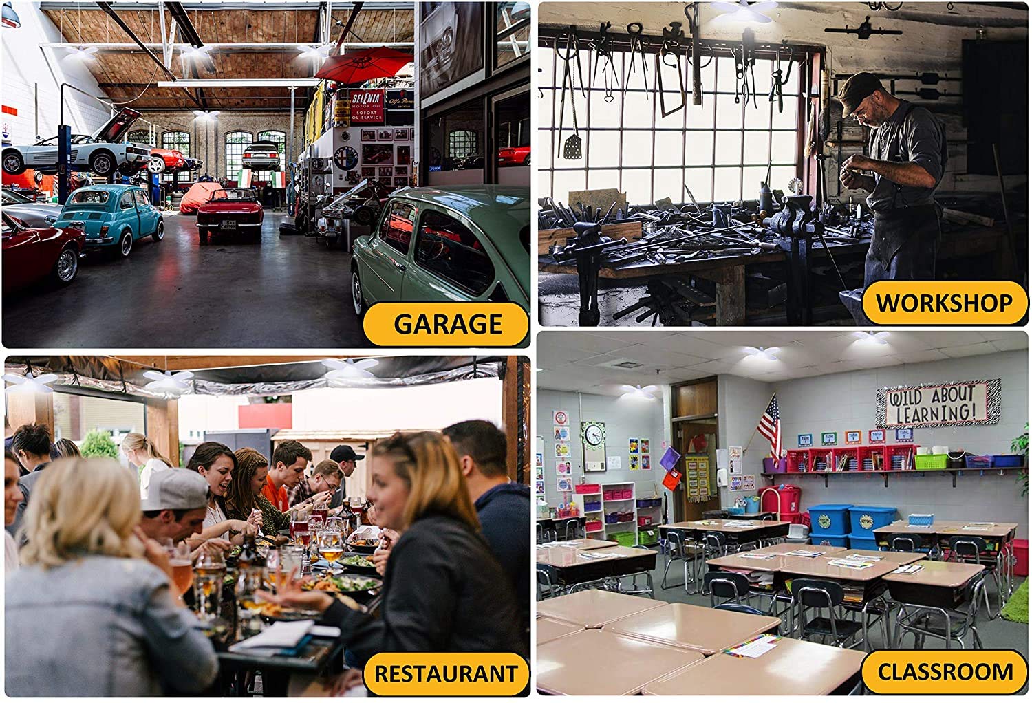 CESAILT LED Garage Lights Bulb 1 Pack, 60W Garage Lights Ceiling, 6000LM Garage Lighting, E26 Daylight Lamps with 4 Deformable Panels for Garage, Workshop, Basement, auto Shops Etc.