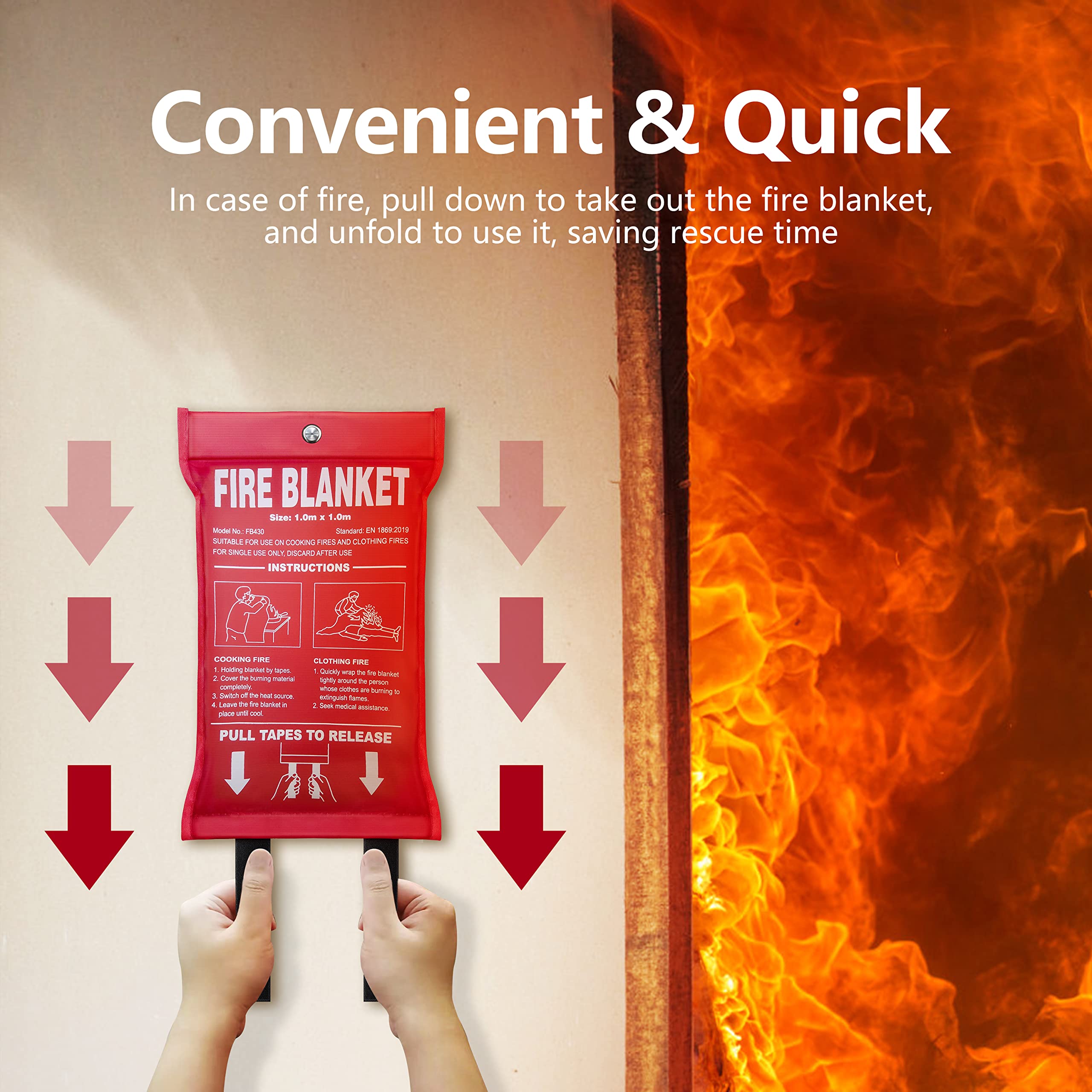 Fire Blanket, Fiberglass Fire Emergency Blankets, Suppression Flame Retardant Fireproof Survival Safety Fire Suppression Blanket, for Kitchen Home Car Office Warehouse Camping BBQ School Fireplace