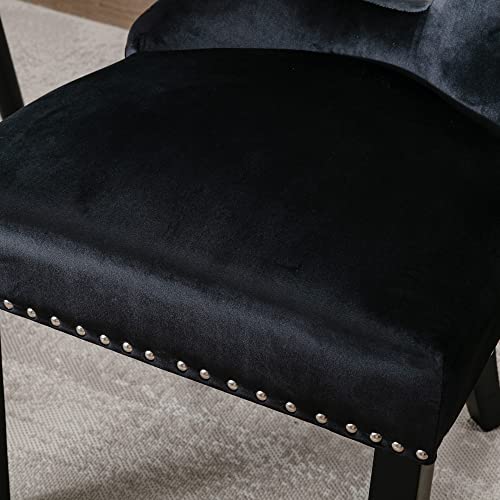 GOTMINSI Velvet Dining Chairs Set of 2, Dining Room Chairs with Nailhead Rivet Trim Design,Upholstered High Back Dining Chairs for Kitchen Dining Room Mid Century Modern Living Room Chairs,Black