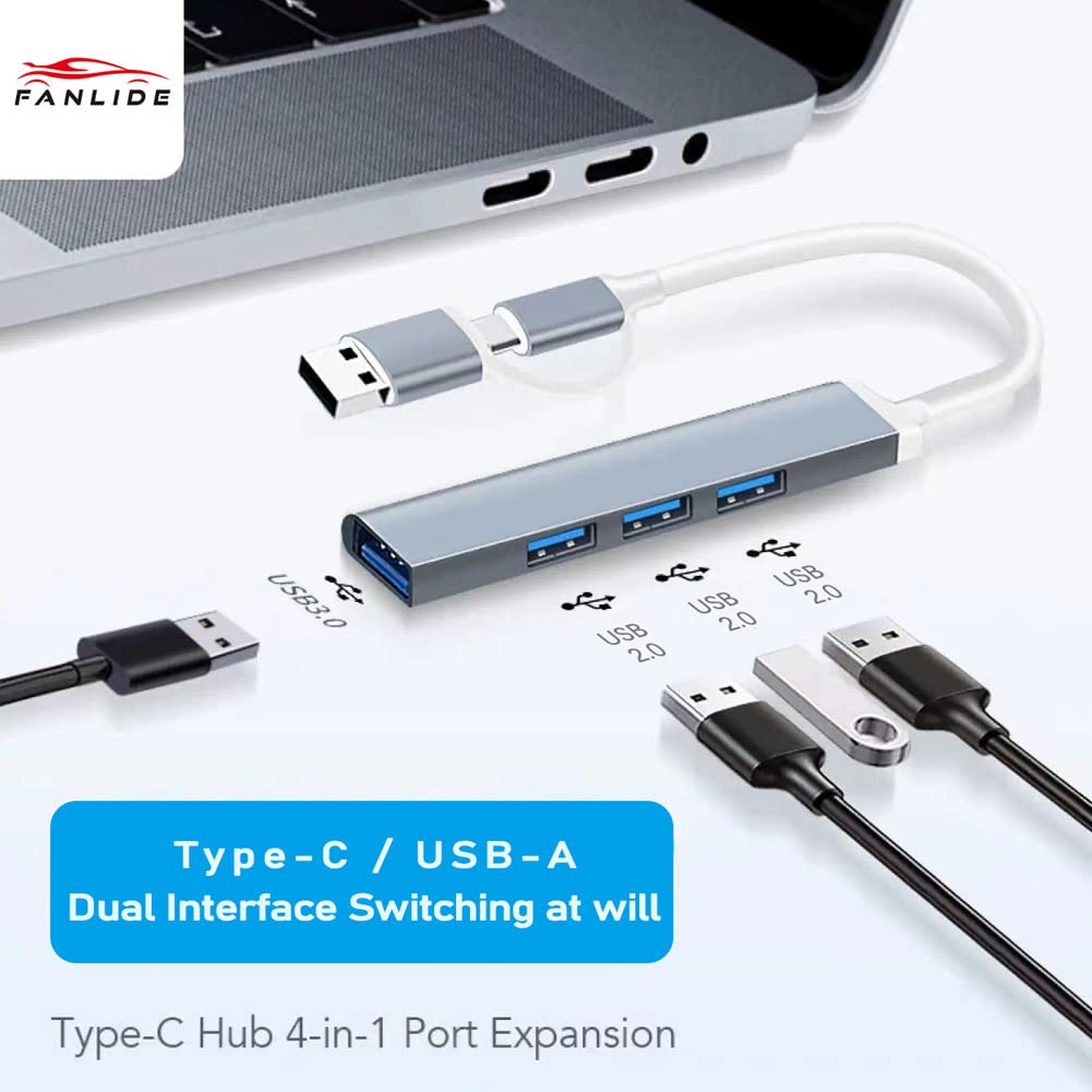 FANLIDE USB C Hub, 4-in-1 Ports Type C Hub with USB C Female to USB Male Adapter, Mini USB Extender Splitter for Laptop, Computer, Mac Mini/Pro, iMac, MacBook Air,Surface Pro, XPS, Notebook PC etc