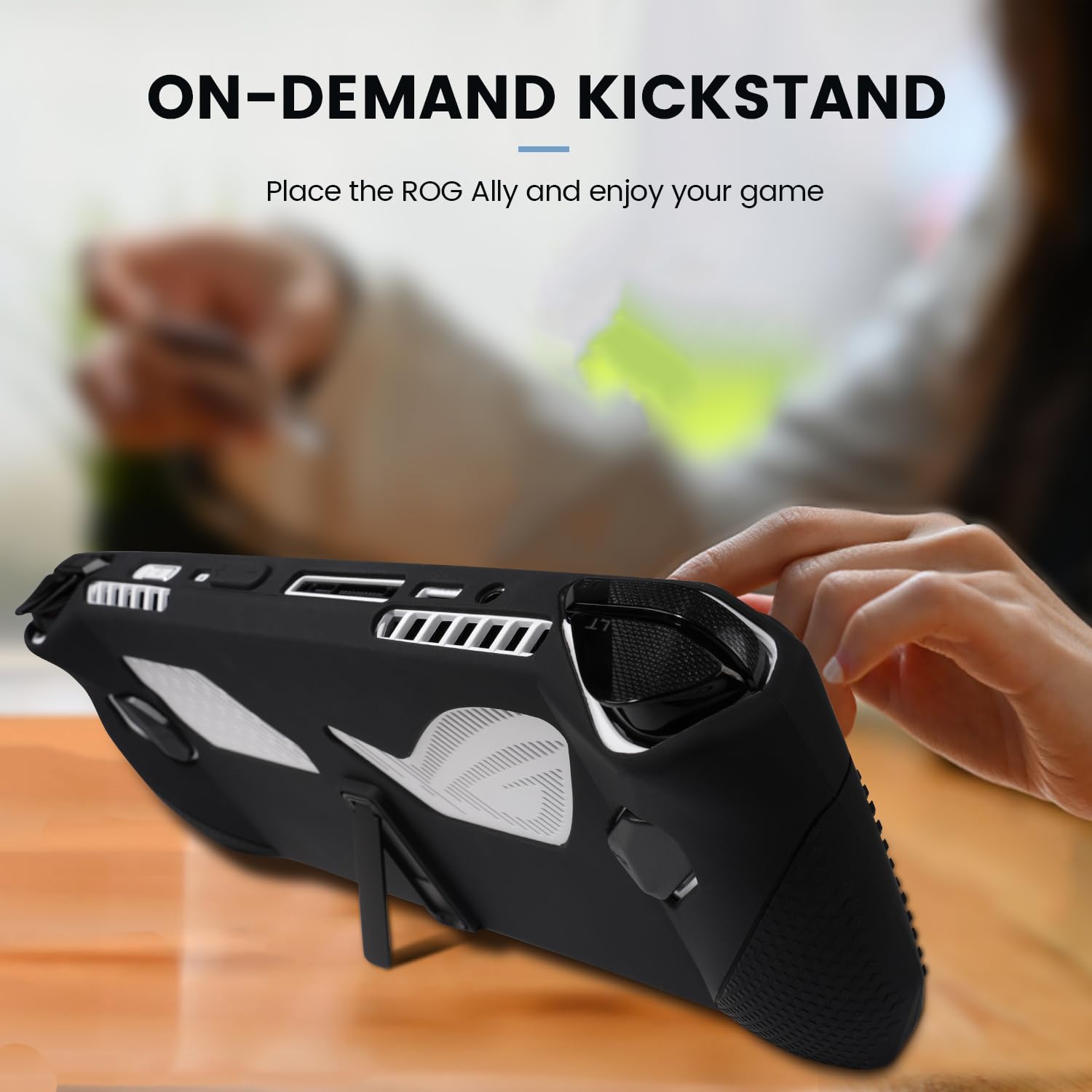 OPTOSLON Silicone Case with Kickstand Compitable with ASUS ROG Ally Gaming Handheld, Protective Cover Skin Shock-Absorption and Anti-Scratch with 2 Thumb Grips
