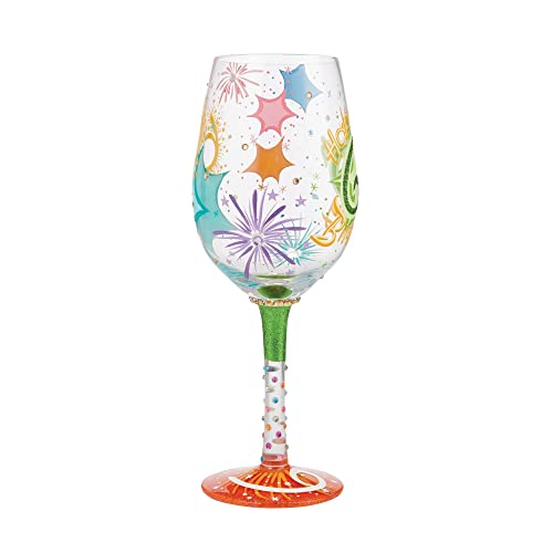 Enesco Designs by Lolita Happy 60th Birthday Hand-Painted Artisan Wine Glass, 1 Count (Pack of 1), Multicolor