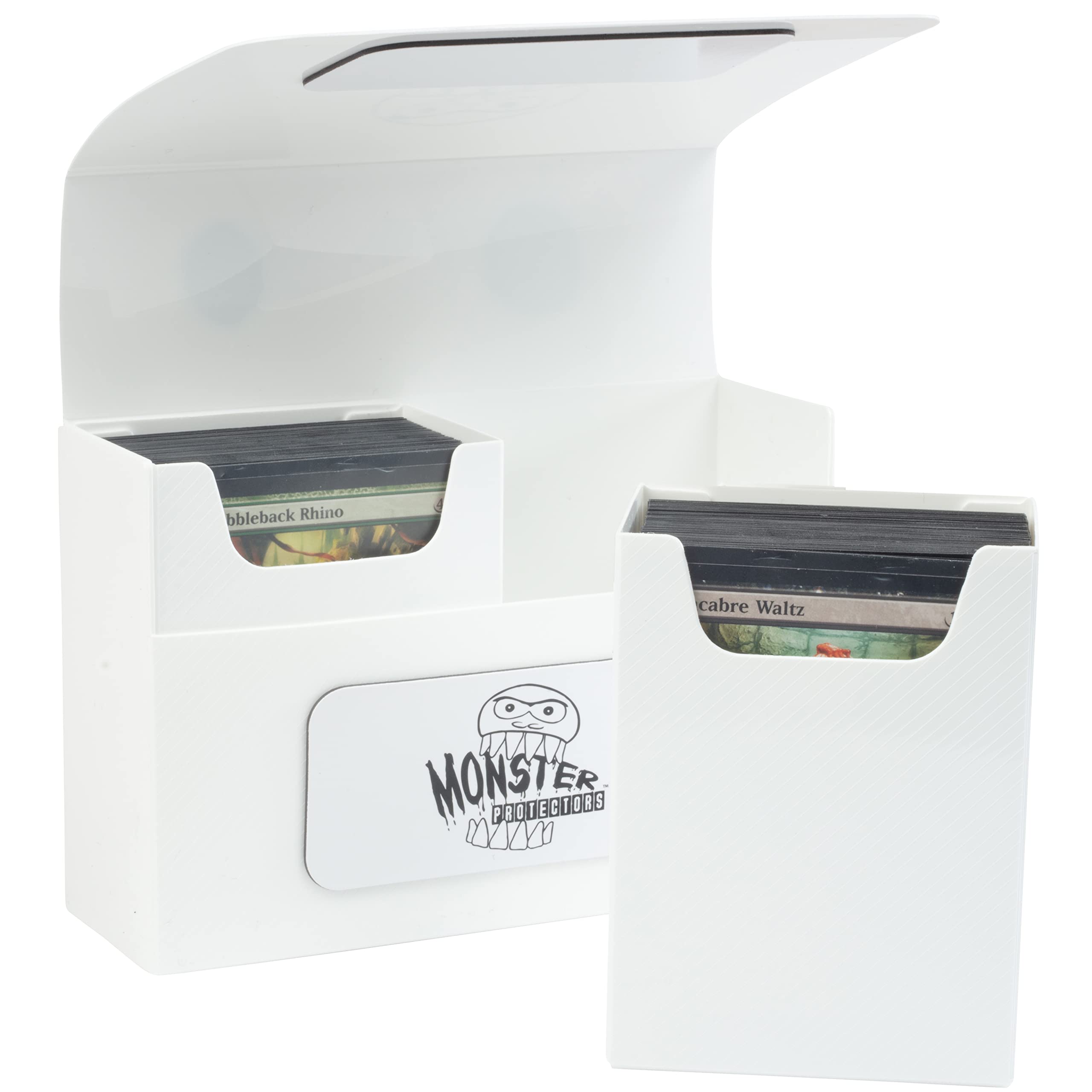 Monster Protectors Magnetic Double Deck Box - White, Holds 150 Gaming TCGs, Self-locking Closure, Compatible w Standard & Smaller Size Gaming Trading Cards, Removable Construction, Christmas Gift