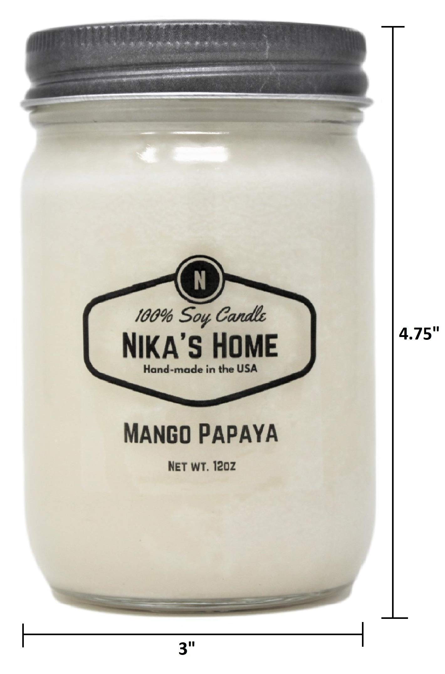Nika's Home Mango Papaya Soy Candle - 12oz Mason Jar - Non-Toxic Soy Candle-Hand Poured Candle- Handmade, Long Burning Candle-Highly Scented Candle-All Natural, Clean Burning Candle