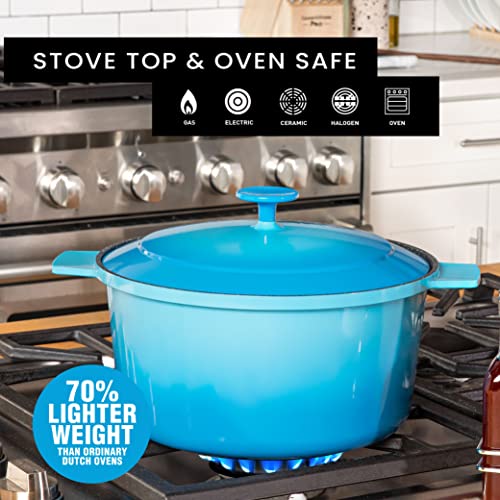 Granitestone Lightweight 5 Qt Dutch Oven Pot with Lid, Nonstick Dutch Oven Set, 10 in 1 Enamel Stock Pot/Cooking Pot & Dutch Oven for Sourdough Bread Baking, Oven/Dishwasher Safe, Non Toxic -Blue