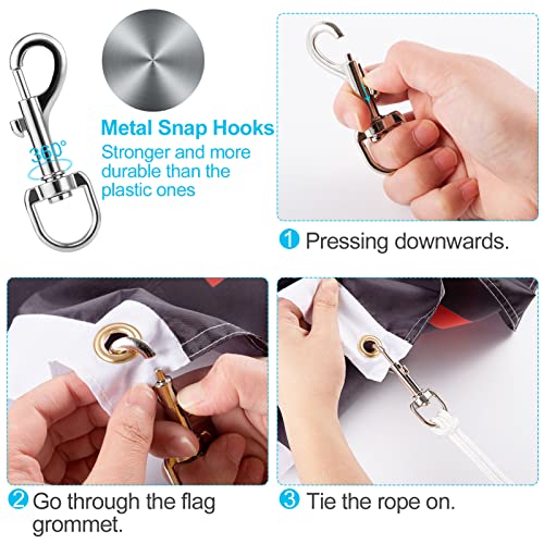 Flag Pole Rope Kit - 100ft Flag Pole Halyard Rope 1/4" Thick with 4 Pcs Zinc Alloy Swivel Snap Hooks for Flagpoles Up to 50ft, Double Braided Nylon Flagpole Line Rope Outdoor Flagpole Accessories