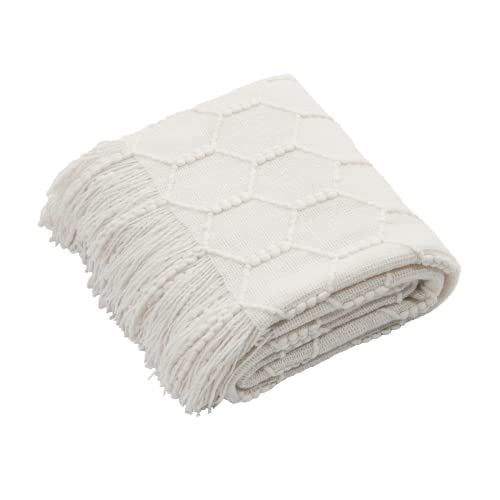 KASYLAN Diamond Knitted Throw Blanket Lightweight Soft Cozy for Bed or Sofa Farmhouse Outdoor Throw Blankets, Travel Blanket, Officeroom Blanket, 50" x 60", White