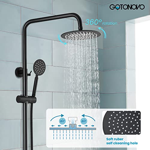 gotonovo Shower faucet Set Matte Black Triple Function with Adjustable Hand Sprayer and Tub Spout SUS 304 Stainless Steel 8 Inch Rainfall Shower Head Bathroom Shower Fixture Wall Mount Complete Set