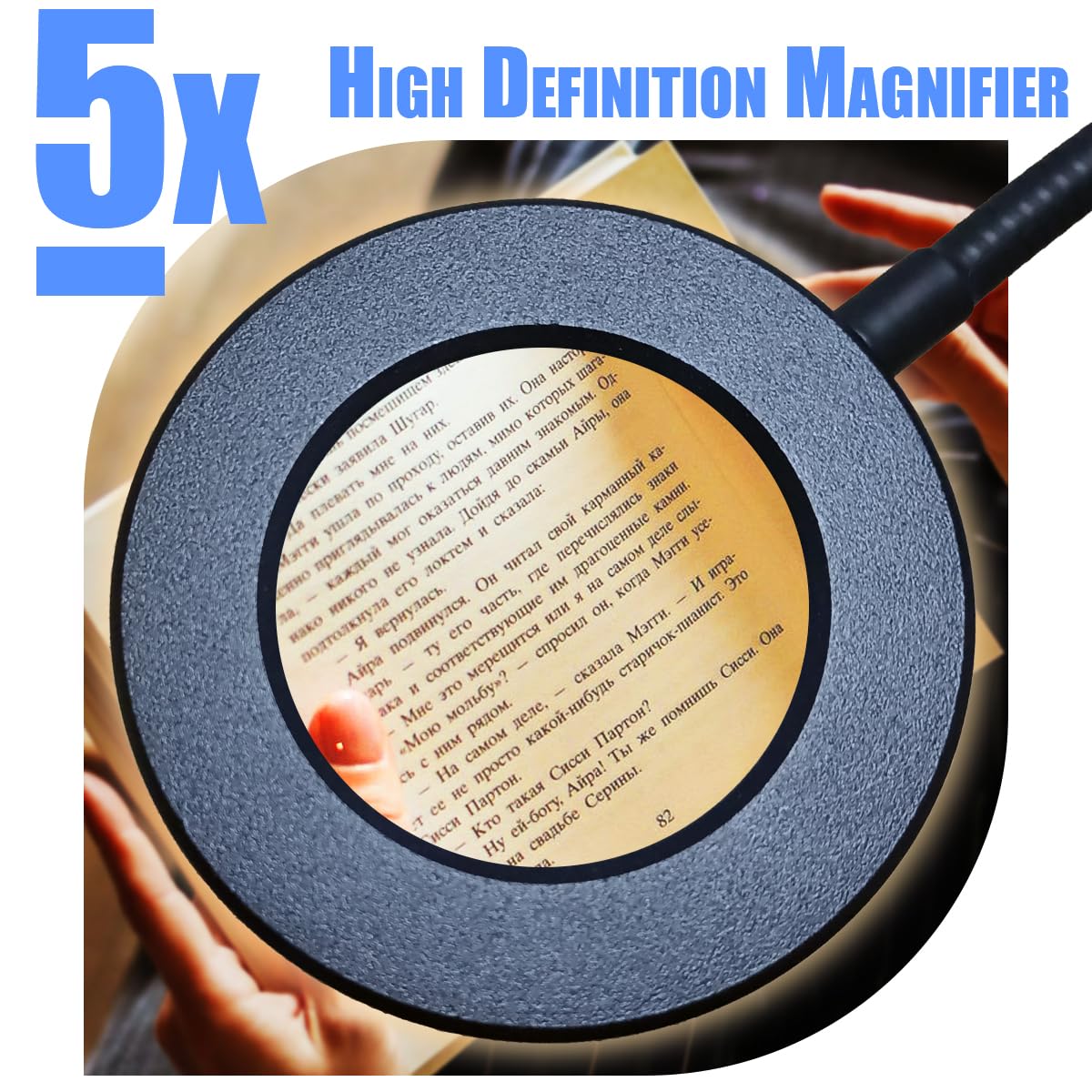 Clip on Magnifying Glass with Light for Crafts Hand Free 5X, 3 Color 48 LED Magnifying Lamp with Light, Desk Lamp with Magnifying Glass and Light, Desk Light with Magnifying Glass Lamp, Magnifier lamp