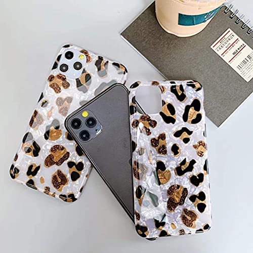 J.west Case Compatiable with iPhone 13 Pro 6.1 inch,Sparkly Animal Leopard Print Pattern Vintage Cheetah Design Glitter Translucent Clear Soft TPU Slim Fit Protective Phone Case for Women Girls White
