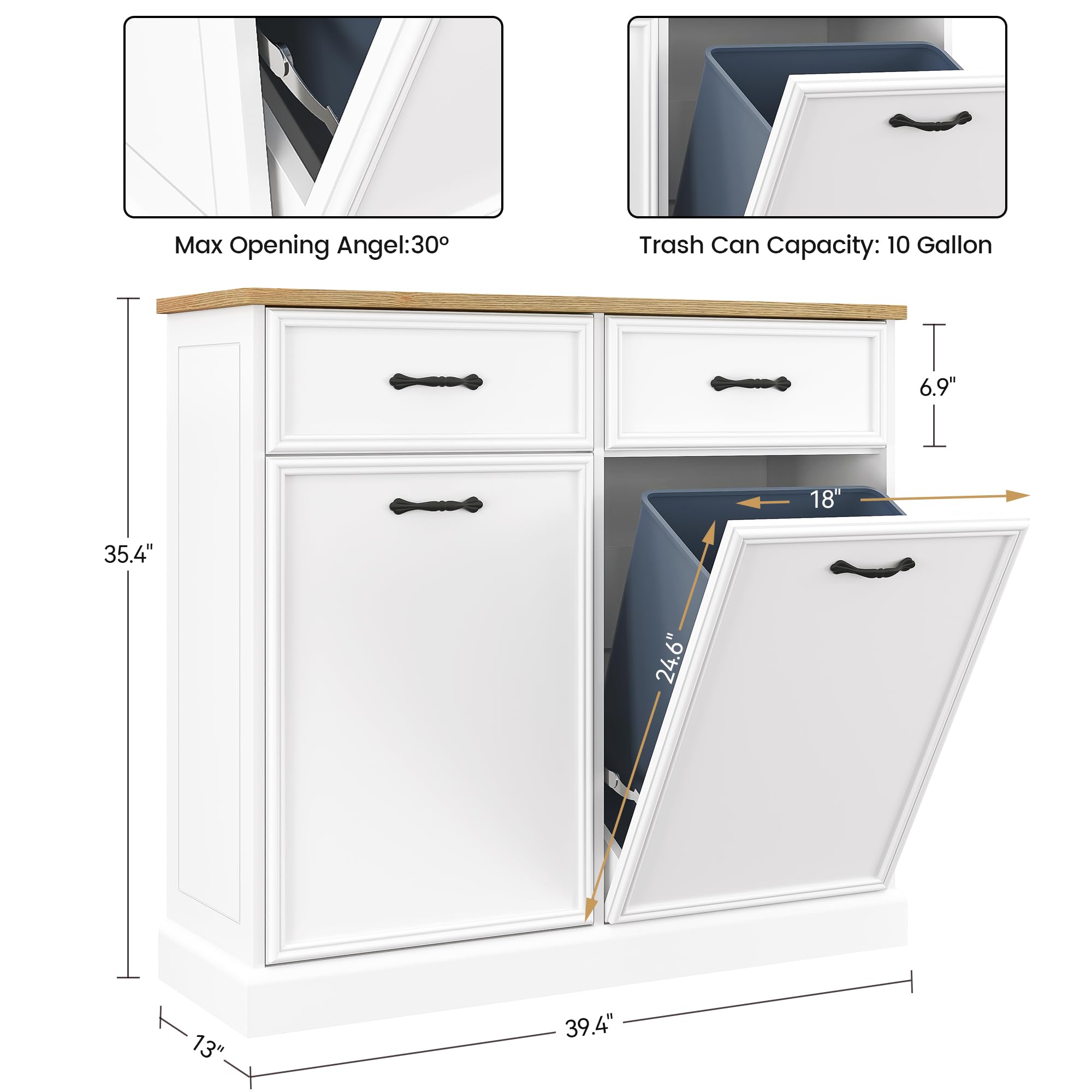 IDEALHOUSE Double Tilt Out Trash Can Cabinet, Hidden Trash Bin Cabinet 10 Gallon Storage Holder, Freestanding Garbage Can Cabinet for Kitchen Dining Living Room