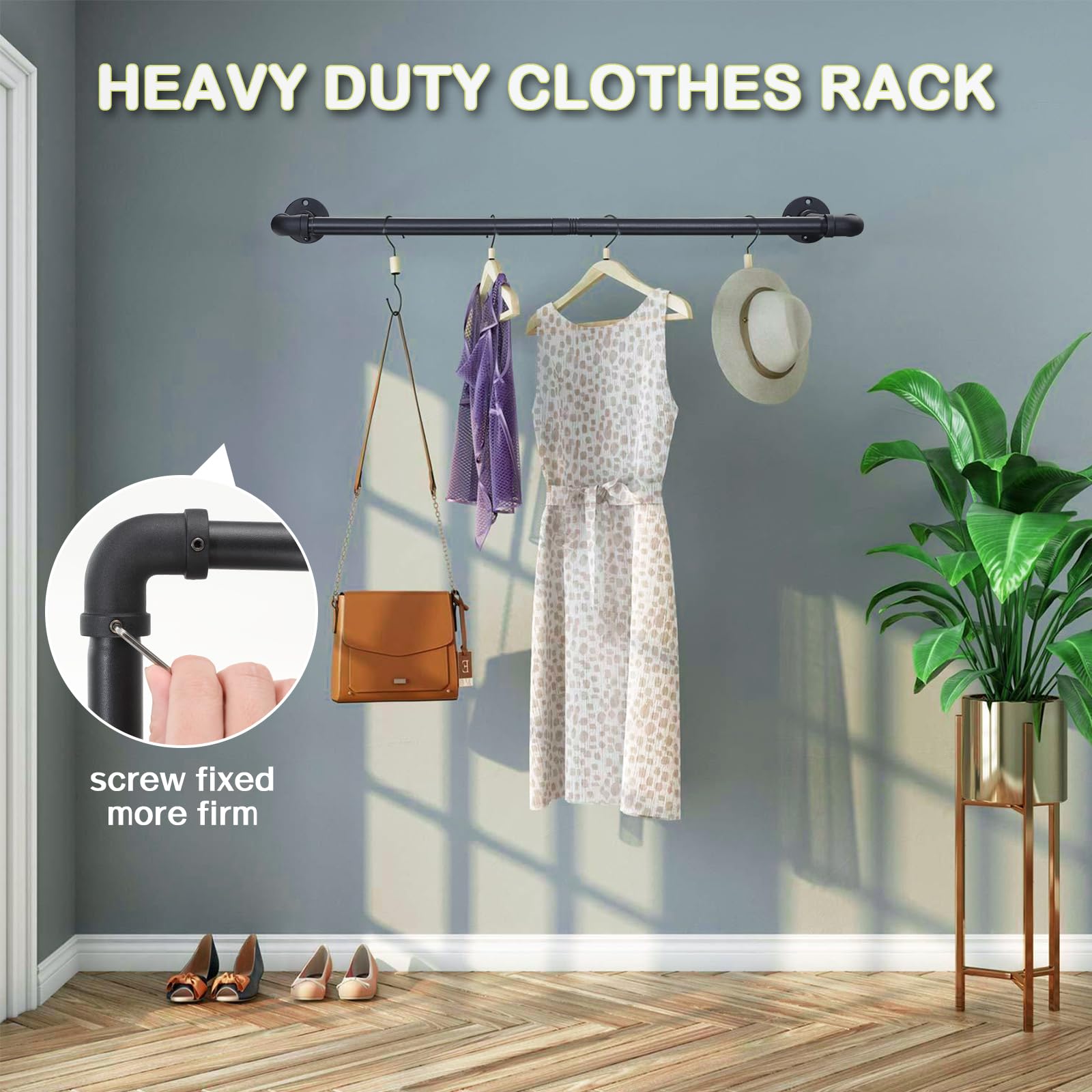 Fayesioal Clothes Rack, 32 inches Industrial Pipe Clothing Racks for Hanging Garment Racks Heavy Duty Wall Mounted Closet Rod