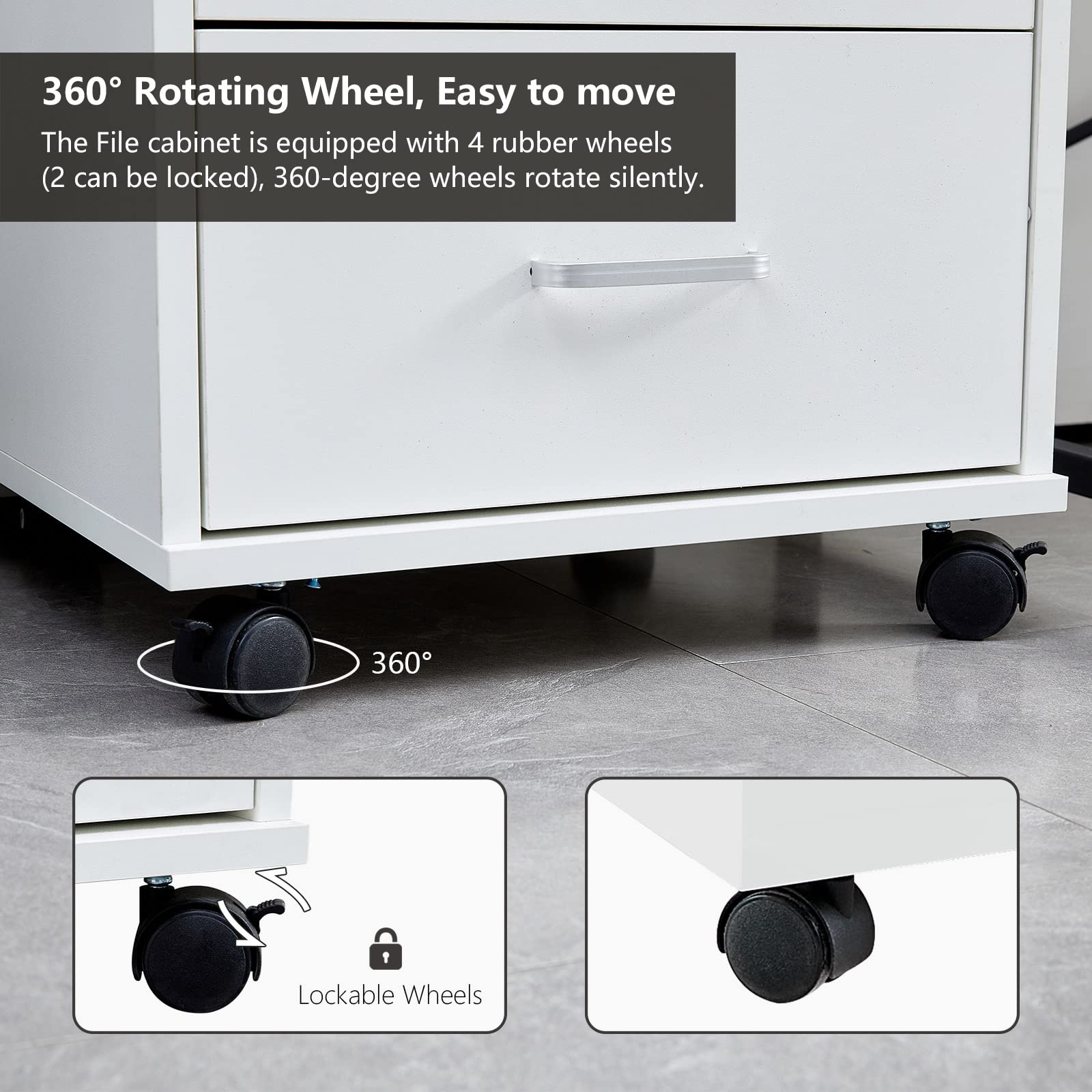 CLIPOP Mobile Office Cabinet with 3 Drawers(1 Lockable), Under Desk Rolling Vertical File Cabinet with 4 Wheels for Letter/Legal /A4 Size Documents, Wooden Storage Cabinet for Home Office (White)