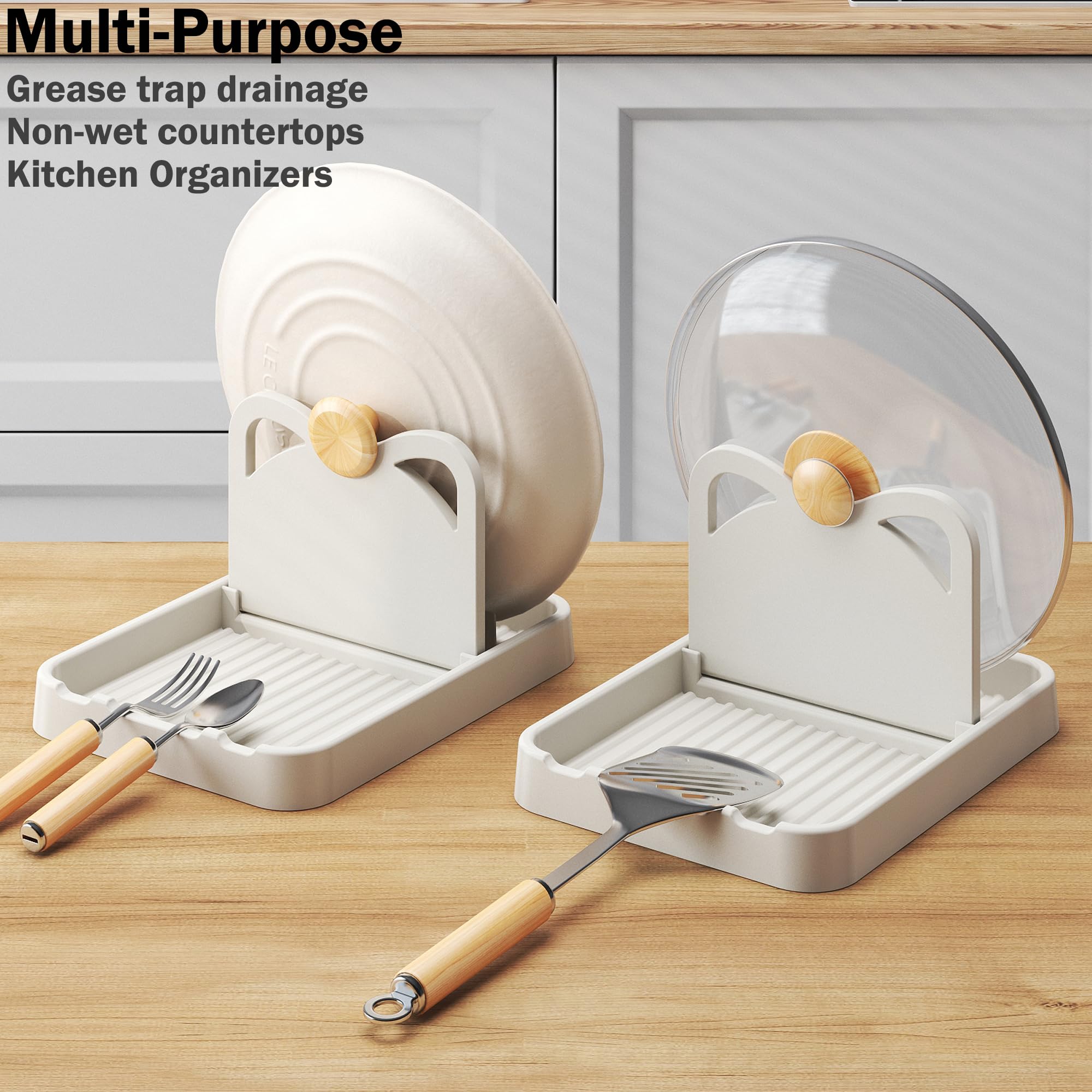 H&W 2Pcs Spoon Rest with Lid Holder,Foldable Spoon Holder for Kitchen Counter,Cat Pot Lid Holder for Spoons,Pot Lids,Spatulas,Utensils,Forks(2pcs Black)
