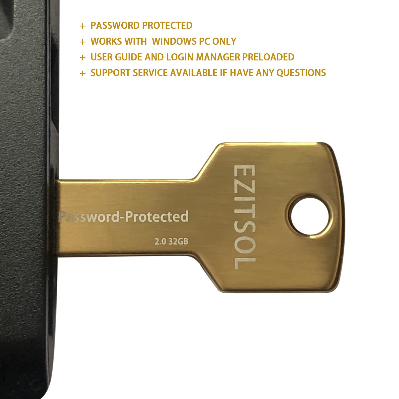 EZITSOL 32GB Password Protected Flash Drive with Login Manager,Compatible with Windows PC, Key USB Flash Drive,Pendrive,Jump Drive,Thumb Drive with Meal Gift Box, Readme Instructions preloaded