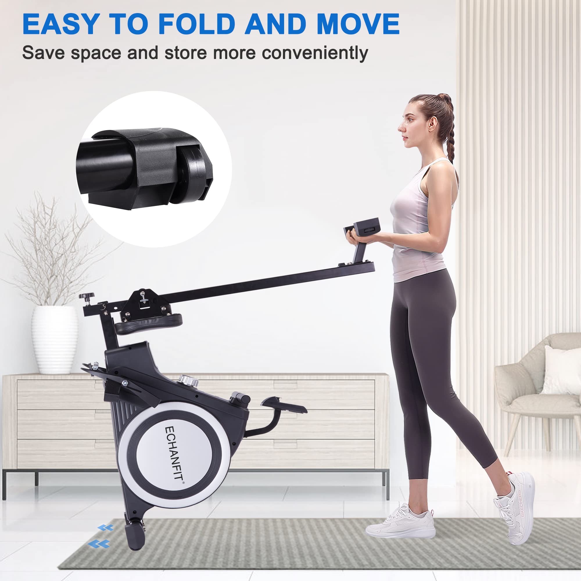 ECHANFIT Magnetic Rowing Machine with Bluetooth Fitness App for Home Use, Foldable Rower 350 LB Max Weight Capacity with LCD Monitor for Full Body Workout
