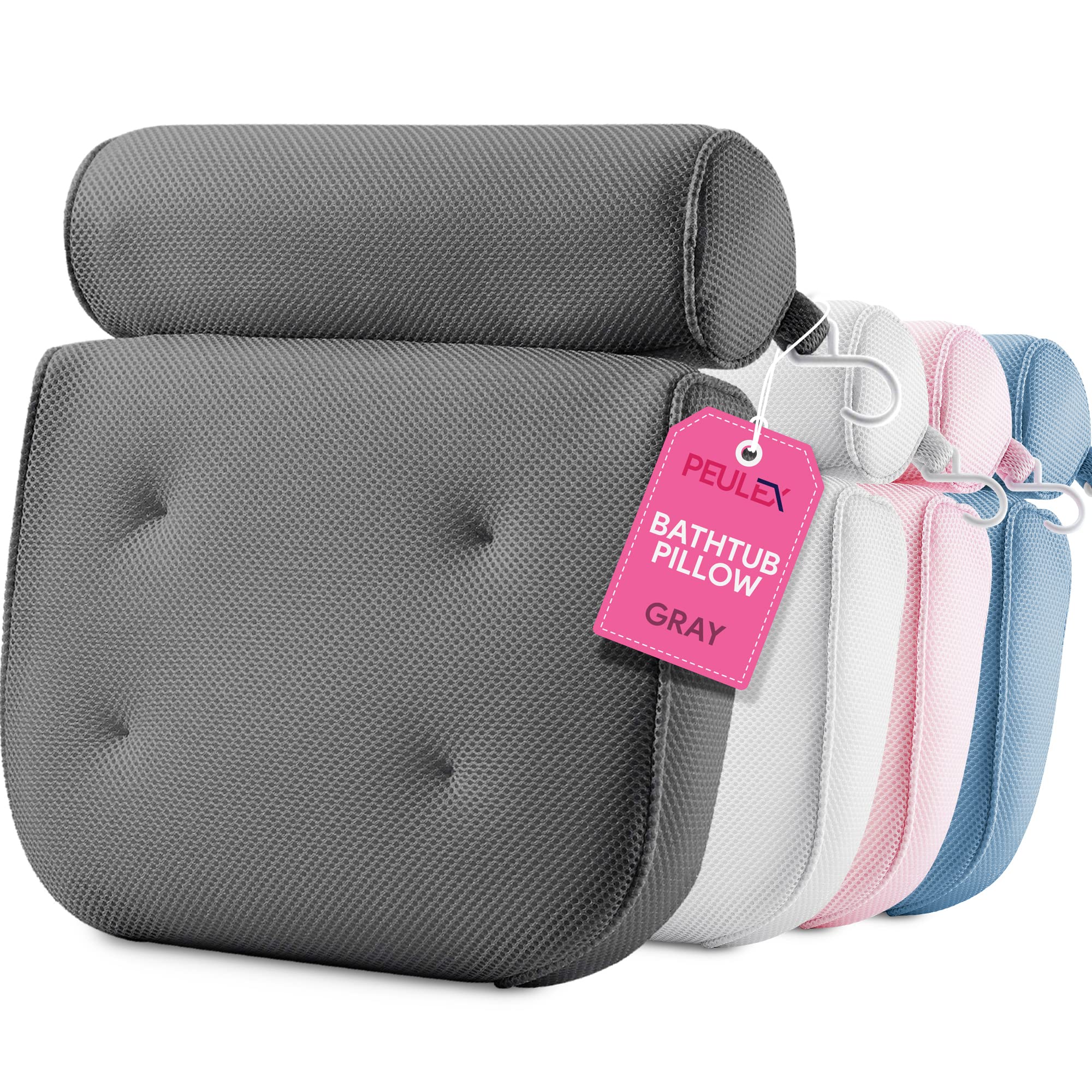 PEULEX Comfort Bath Pillow for Tub, Bath Pillow for Neck Back Support with Strong Suction Cups & Hook, Soft Bath Pillow for Luxury Bath, Hot Tub Bathtub Pillow Made with Soft Mesh, Great Gift for Wife