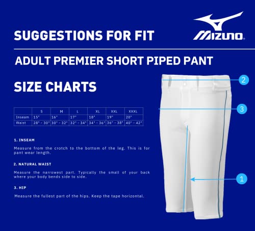 Mizuno Mens Premier Short Piped Pant, White/Navy, Medium US