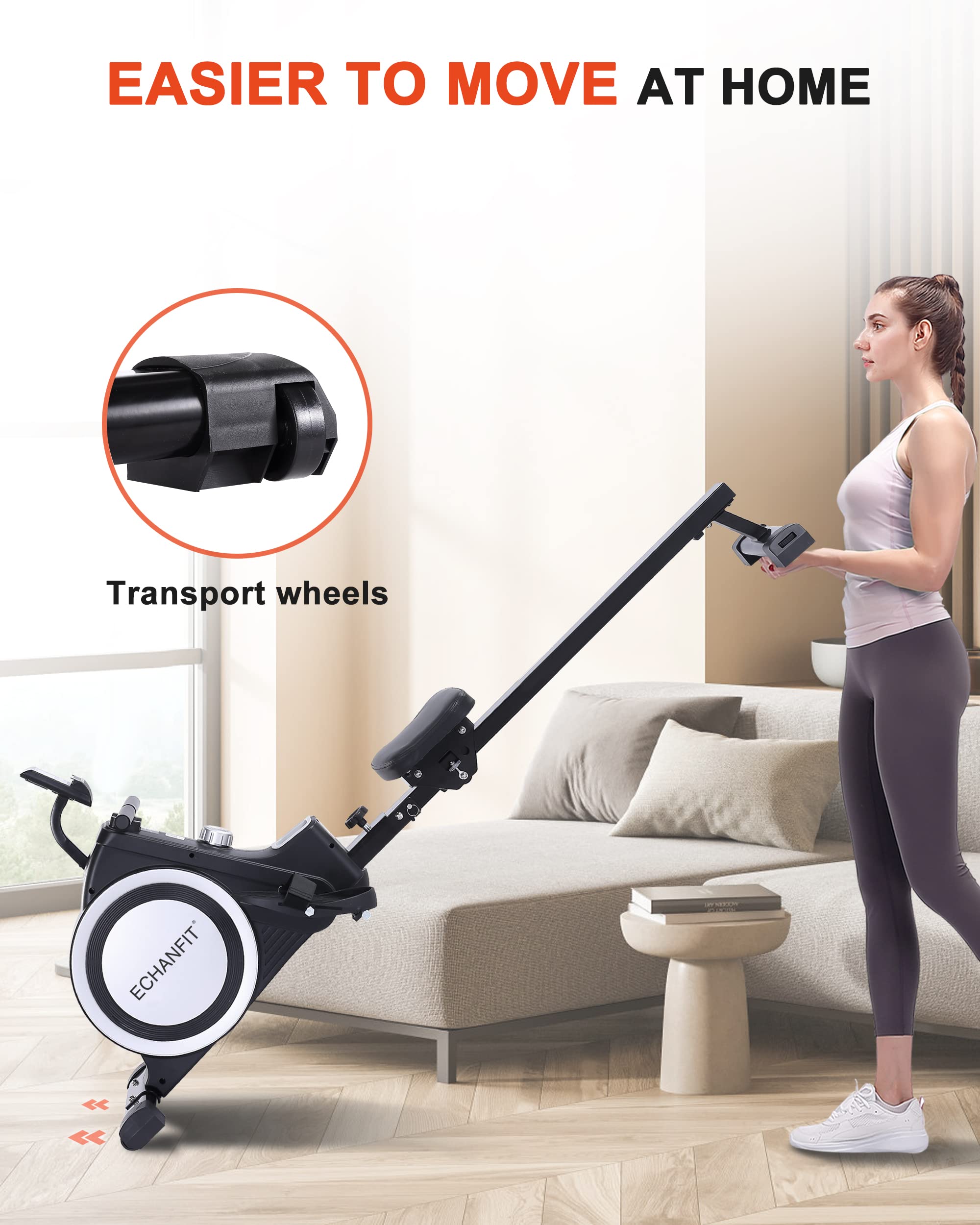 ECHANFIT Magnetic Rowing Machine for Home use,Foldable Rower Whit 350 LB Weight Capacity 16 Levels,Rower Machine Whit Adjustable Resistance LCD Monitor and Tablet Holder