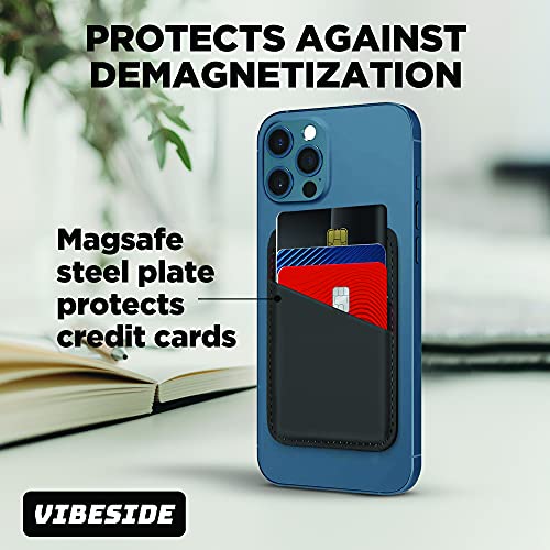 VIBESIDE Magsafe Wallet Compatible with iPhone 14 & iPhone 13 Pro Max β Mag Safe Secure Credit Card Holder β Vegan Leather. Magnetic Card Wallet Holder - Apple iPhone 14,13,12 Compatible Brown