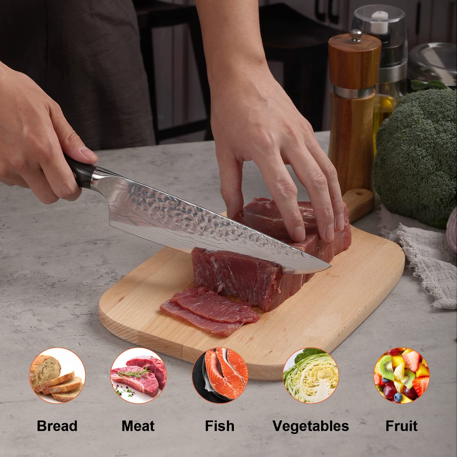 ETITATO Chef Knife Knife Sharpeners, Kitchen Kit 8 Inches Non-Stick Stainless Steel Ultra Sharp Kitchen Knives for Home Kitchen, Professional 5-in-1 Sharpening stone with 3 Slots for Knives Scissors