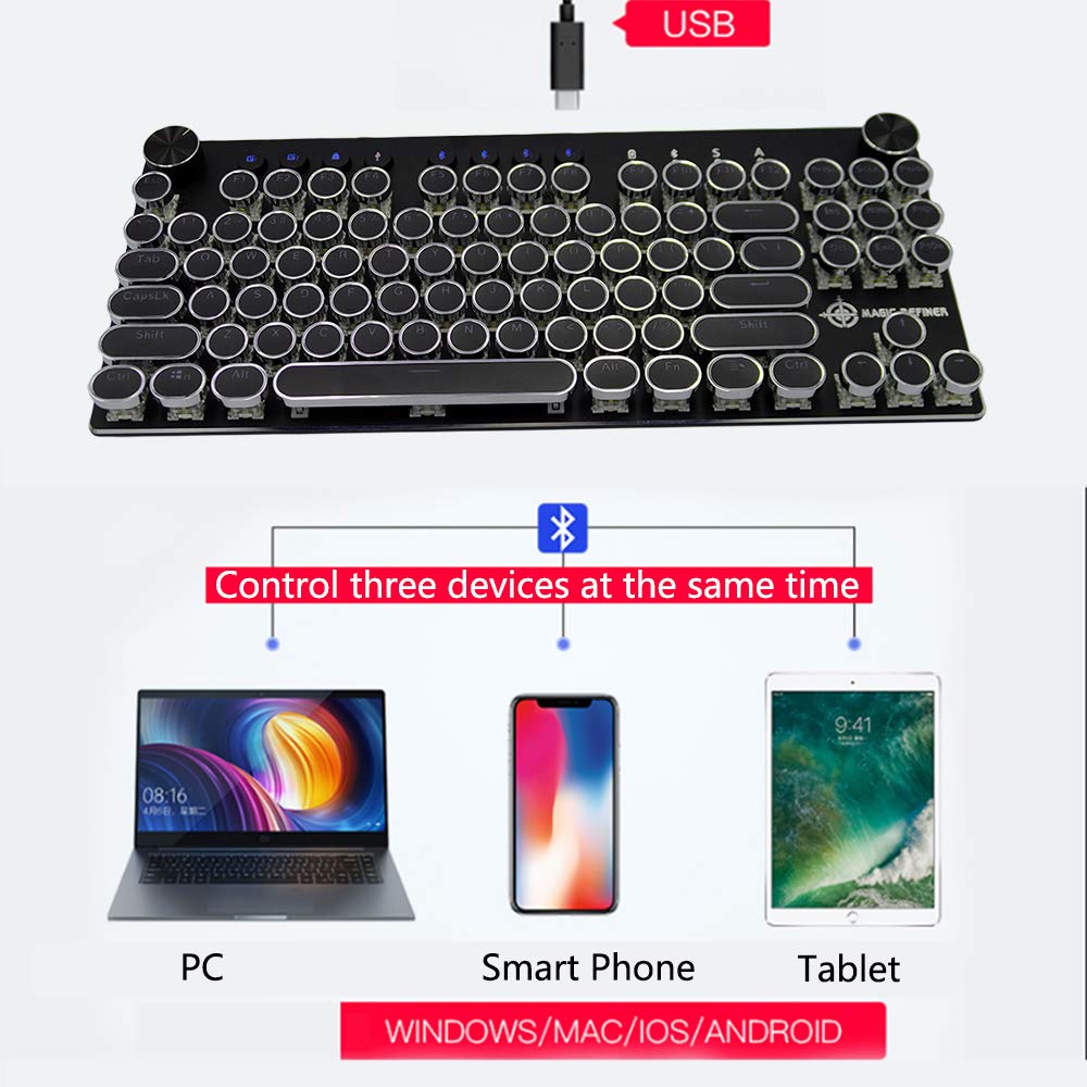 MK11 RGB Mechanical Keyboard Wireless/Wired Multi-Device Gaming Keyboard-Blue Switch-RGB LED Backlit-87 Keys for PC/Mac/iPad/iPhone/Smartphone/Laptop (Black)