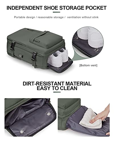 Carry On Backpack for Women, Large Travel Backpack Flight Approved, Waterproof 17 Inch Laptop Backpack Business Work Backpacks Men Mochila De Viaje, DarkGreen