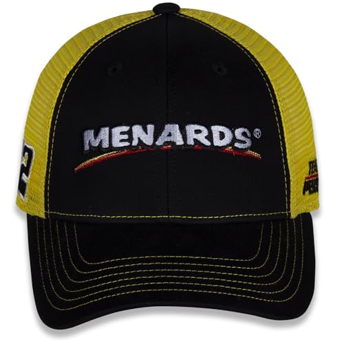 Checkered Flag Sports Ryan Blaney #12 NASCAR 2023 Menards Sponsor Adjustable Yellow and Black Trucker Mesh Hat